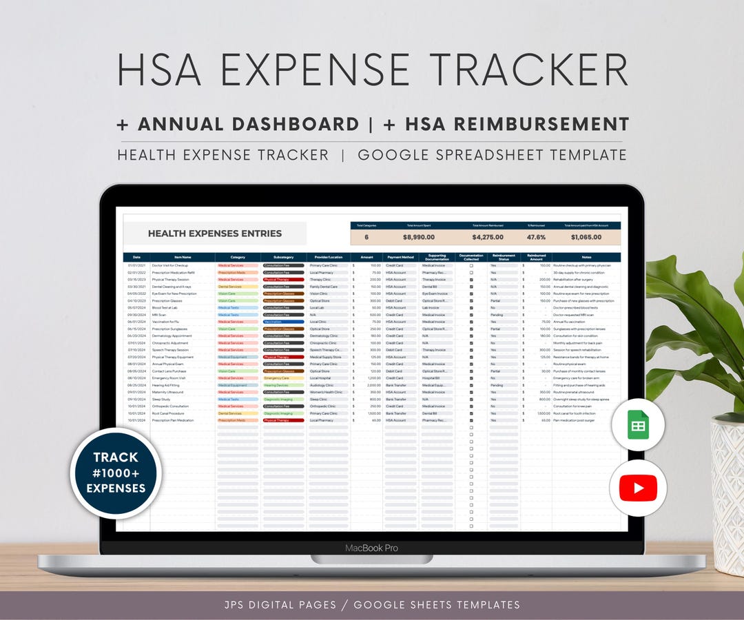 HSA Expense Tracker: Google Sheets Template (annual Dashboard) - Etsy