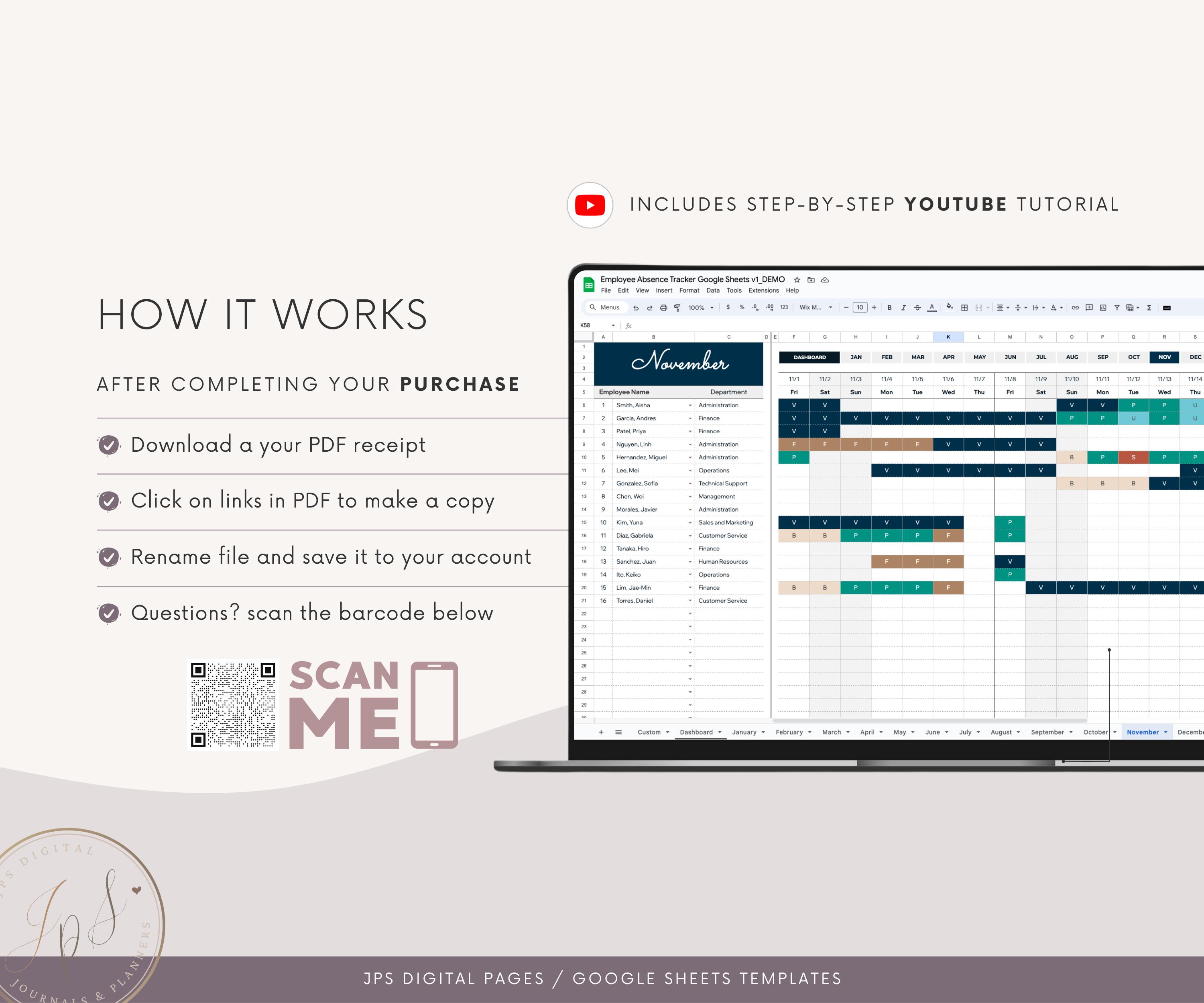 Employee Absence Tracker: Google Sheets Template, Staff Attendance ...