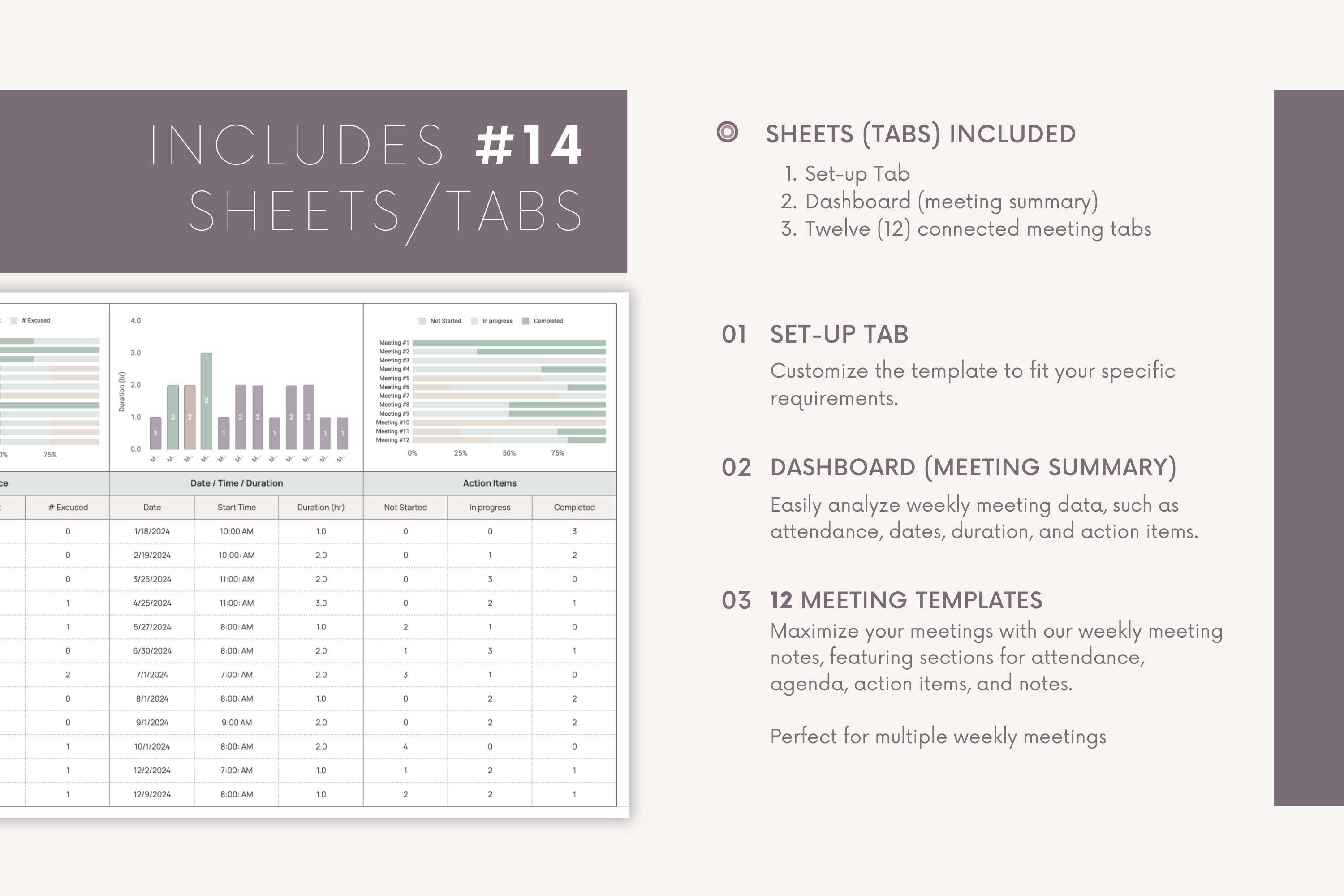 Twelve 12 Weekly Meeting Notes Google Sheets Template Meeting Agenda ...