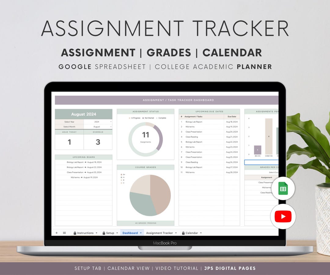 Assignment Tracker Spreadsheet: College Student Planner (google Sheets ...