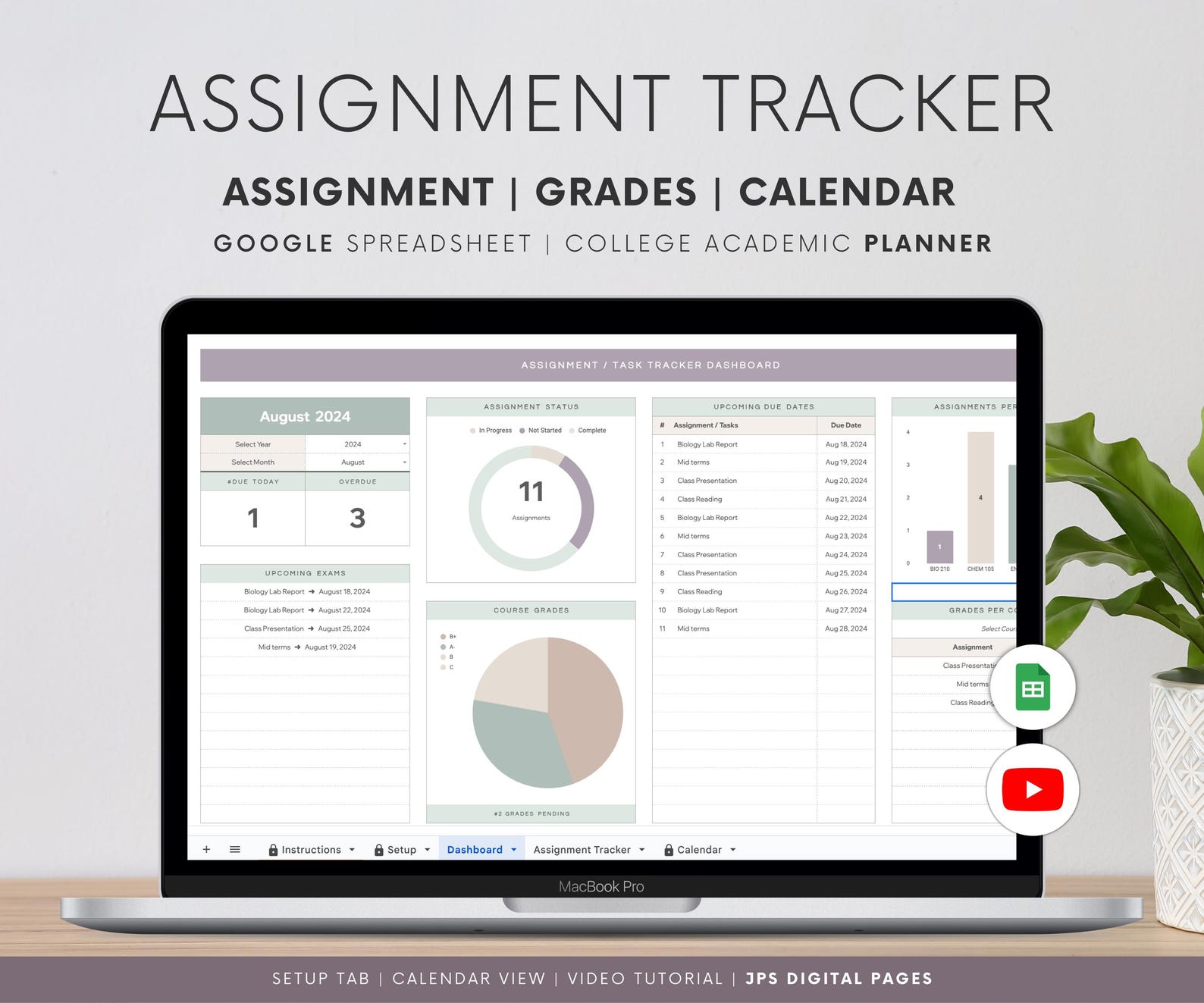 Assignment Tracker Spreadsheet: College Student Planner (google Sheets ...