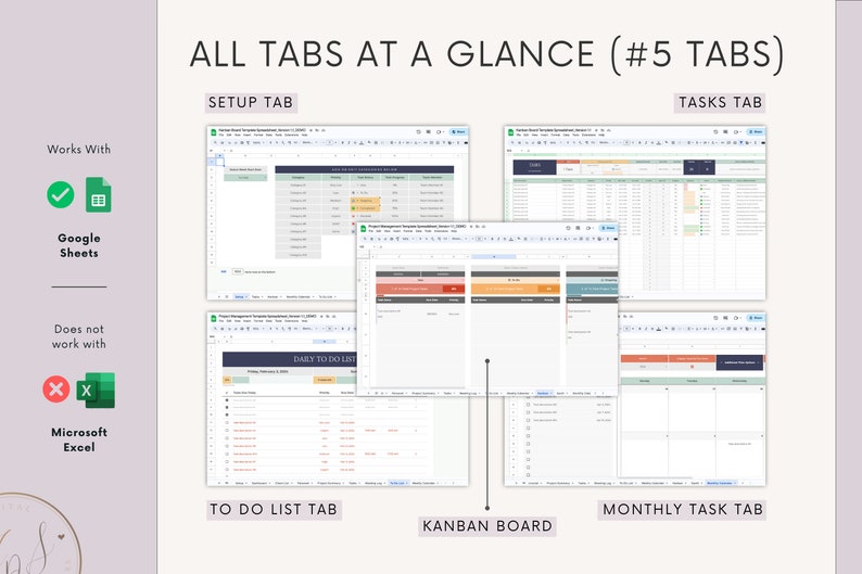 Kanban Board Google Sheets Template: Project Task Planner (digital ...