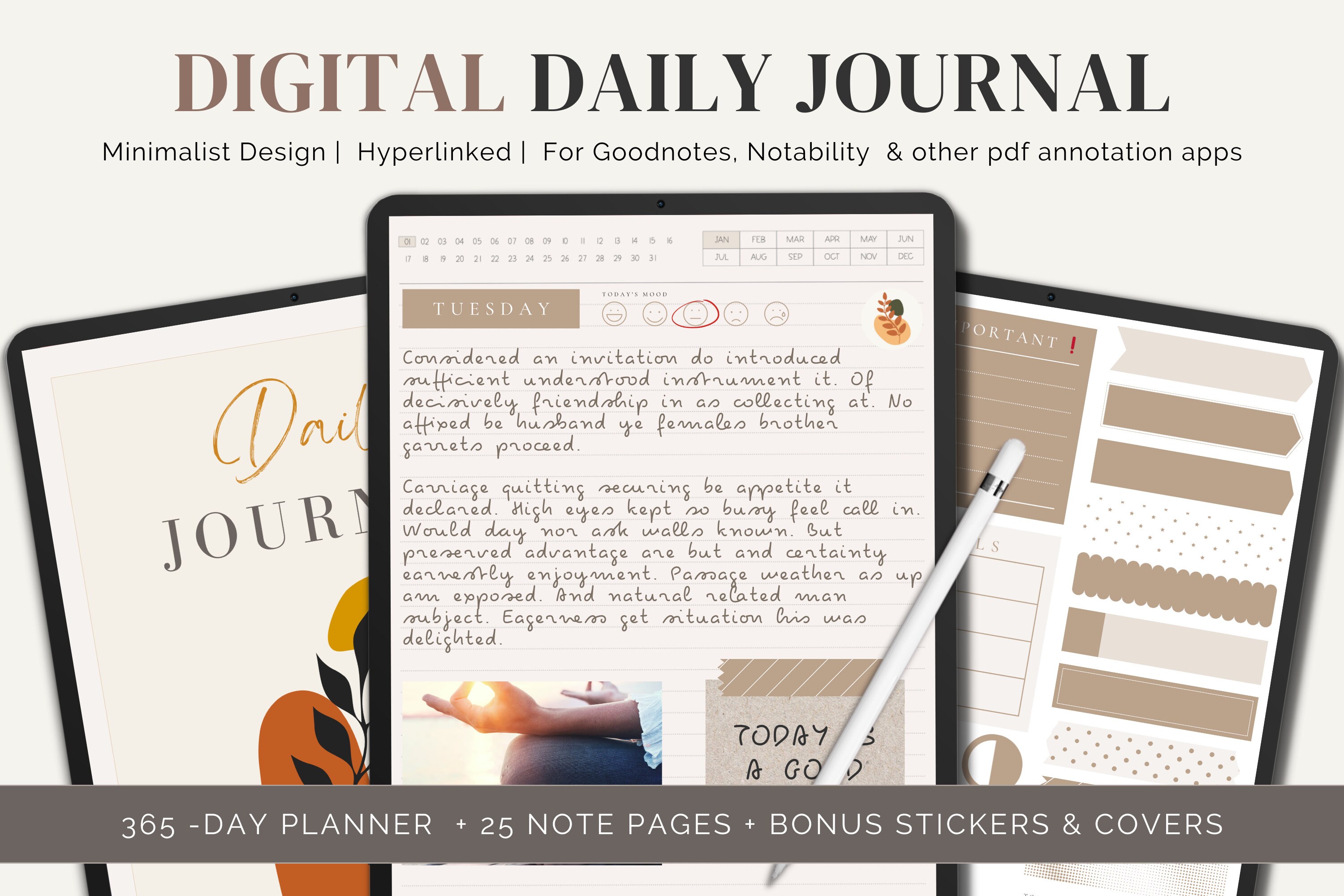 Daily Digital Journal Un-dated 365 Day Journal Goodnotes & - Etsy