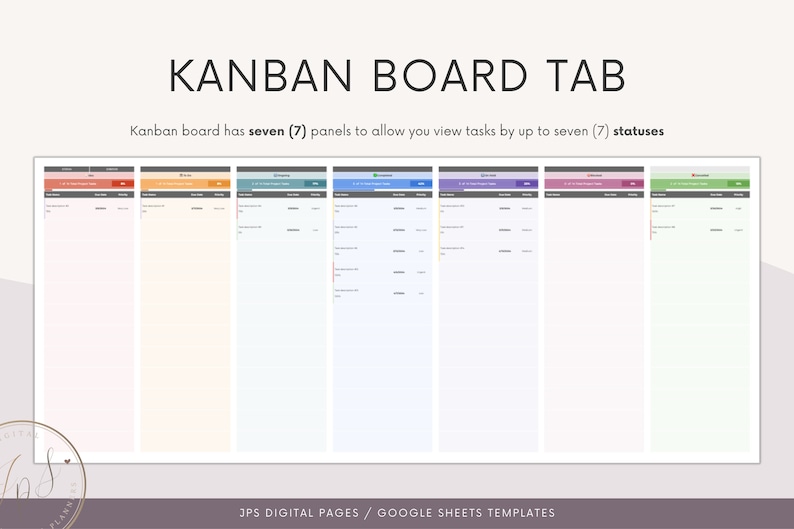 Kanban Board Google Sheets Template: Project Task Planner (digital ...