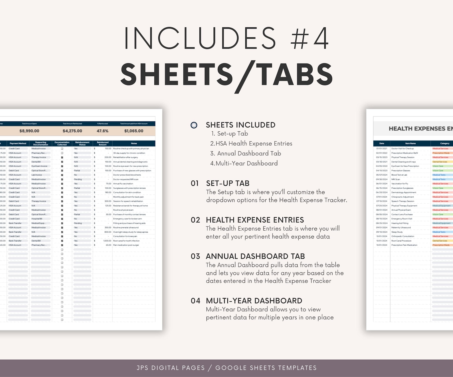 HSA Expense Tracker: Google Sheets Template (annual Dashboard) - Etsy