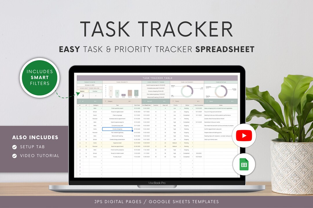Task Tracker Spreadsheet: Simple To-do List in Google Sheets (digital ...