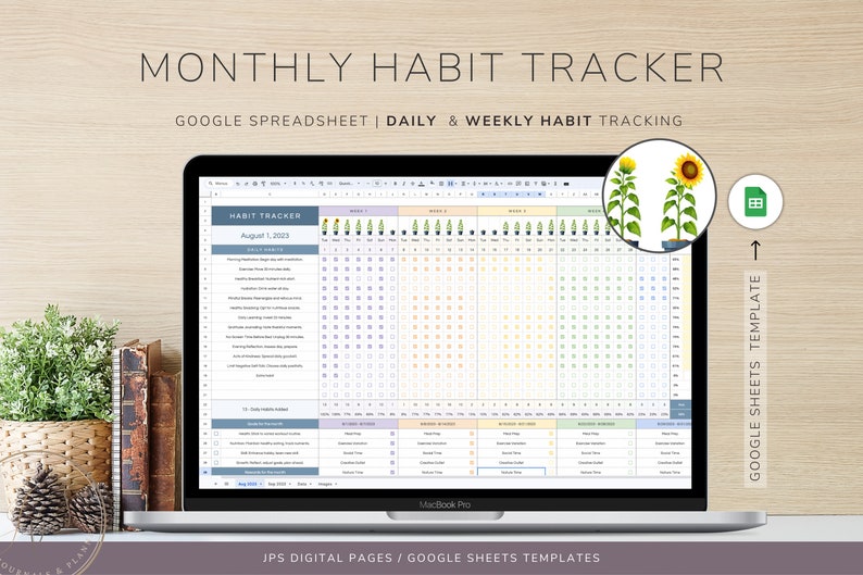 Simple Habit Tracker Spreadsheet: Daily & Monthly Goal Planner (google ...