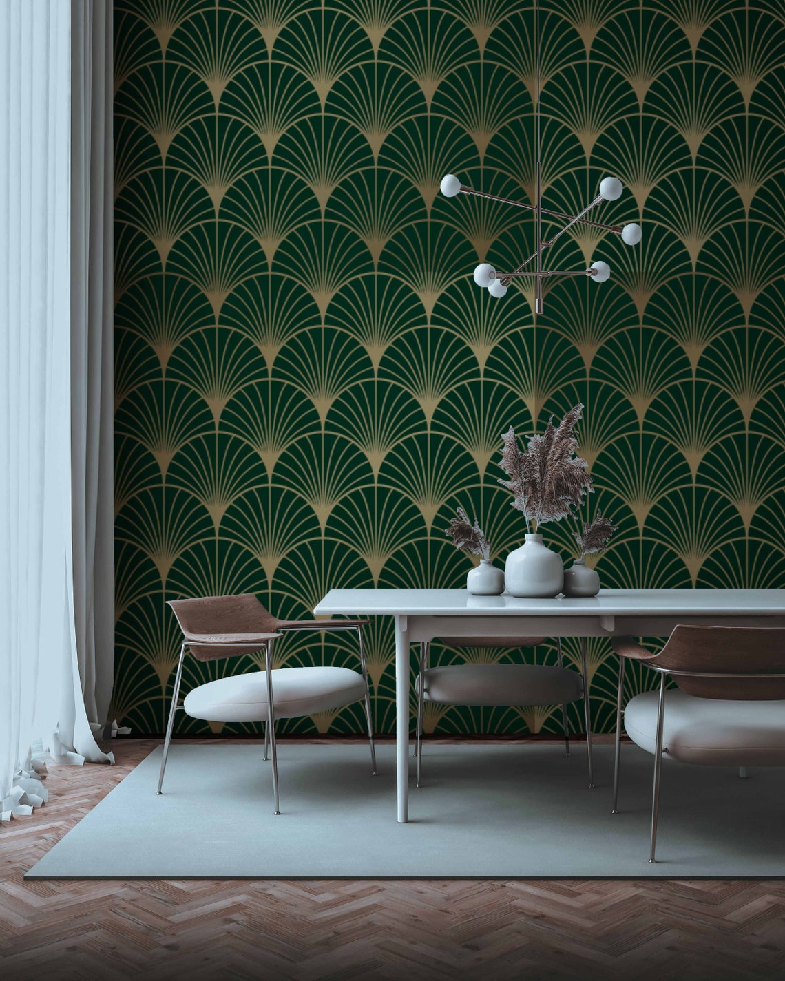 Green Vintage Wallpaper Art Deco Wallpaper Peel and Stick - Etsy