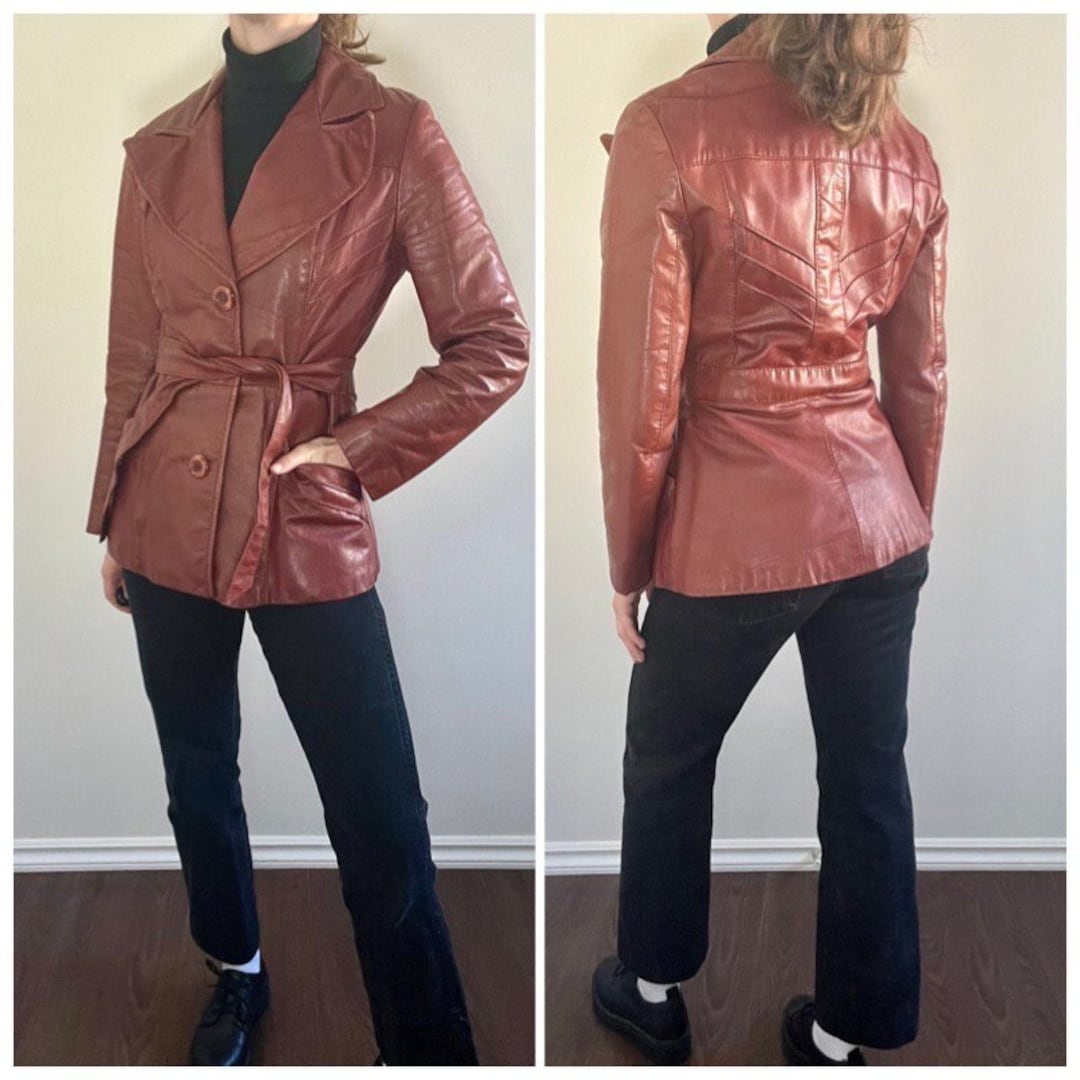 Vintage 70s Leather Jacket, 1970s Brown Coat - Etsy