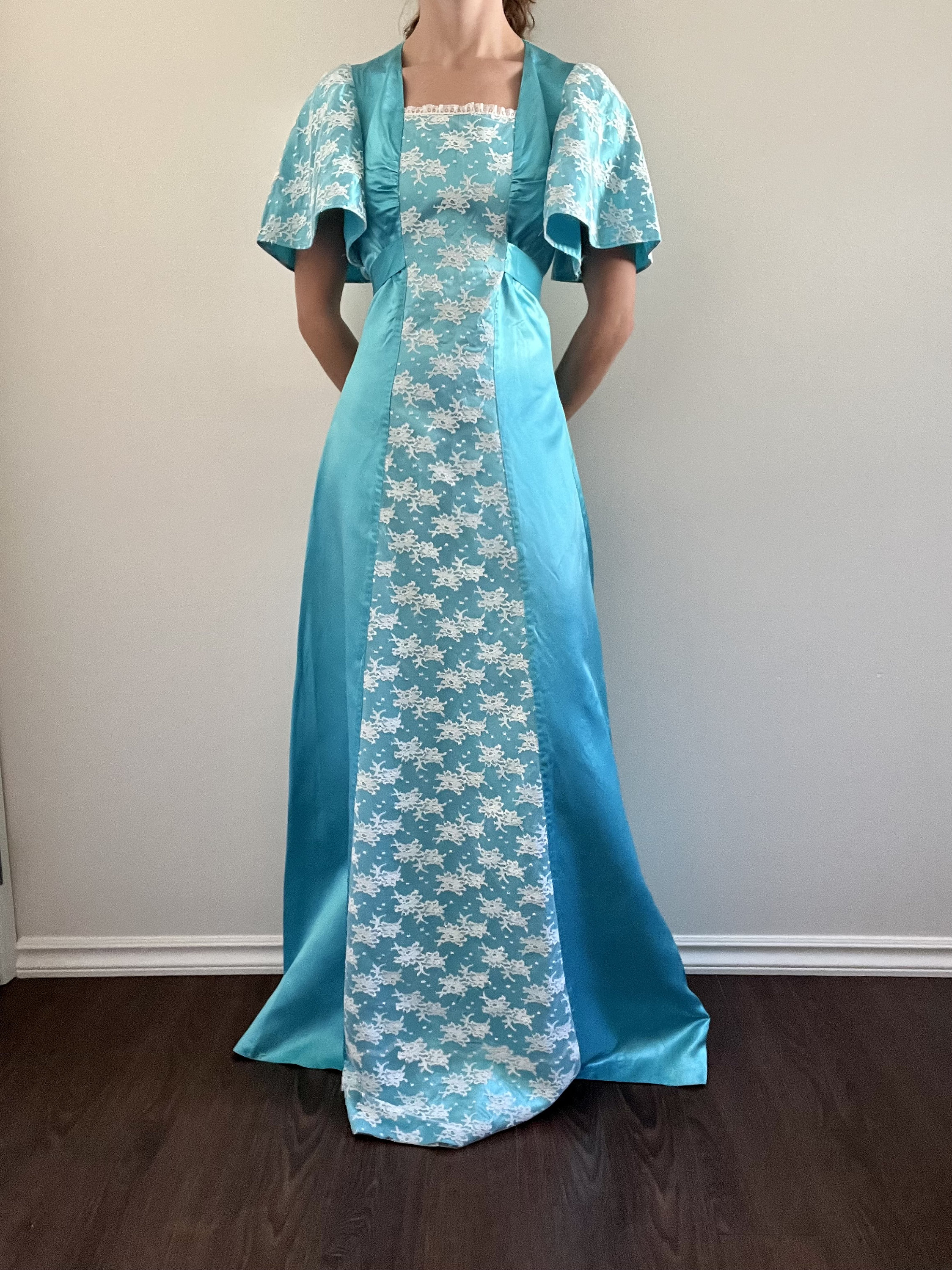 Vintage 70s Blue Dress, 1970s Lace Maxi Dress - Etsy
