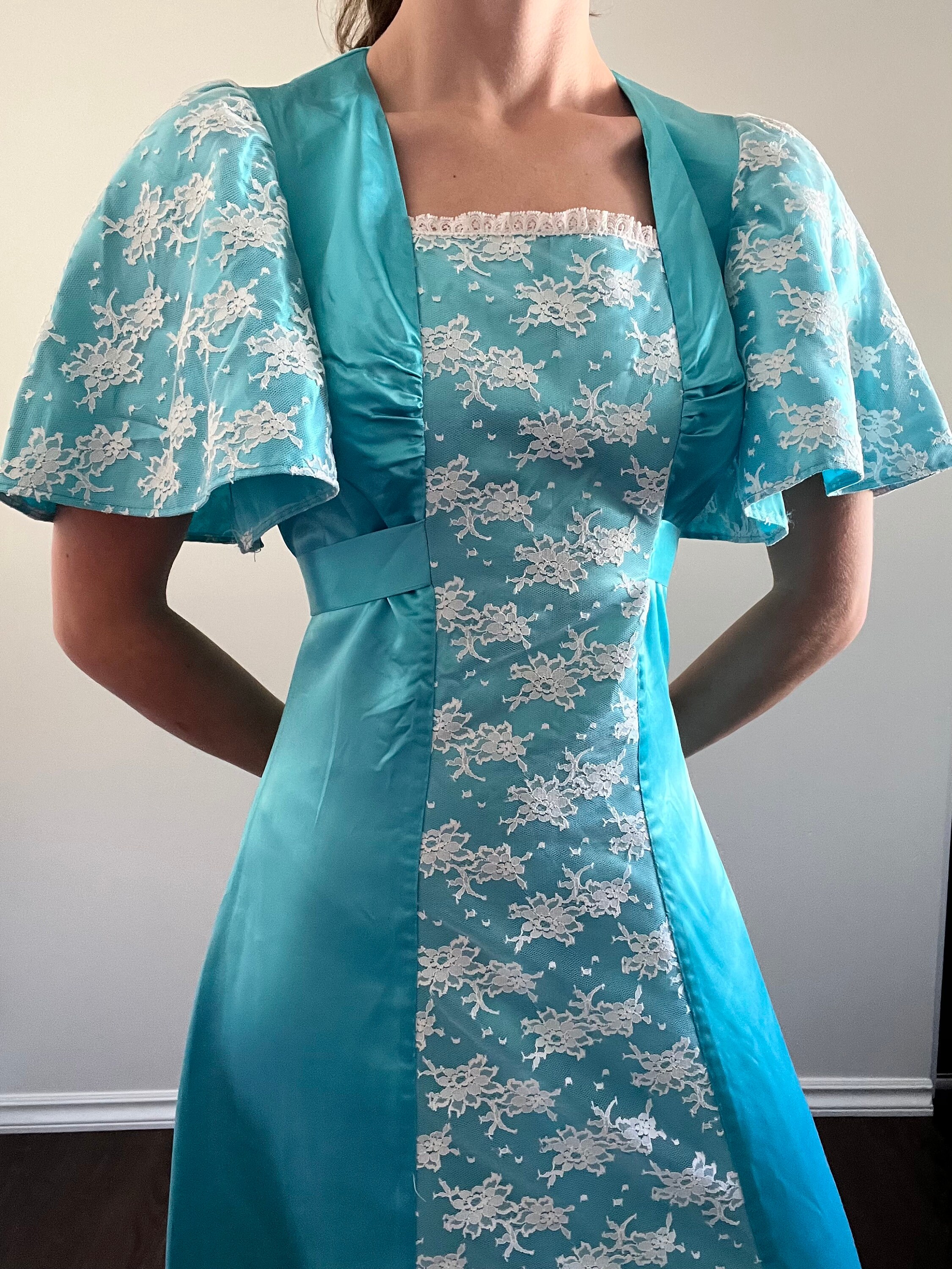 Vintage 70s Blue Dress, 1970s Lace Maxi Dress - Etsy