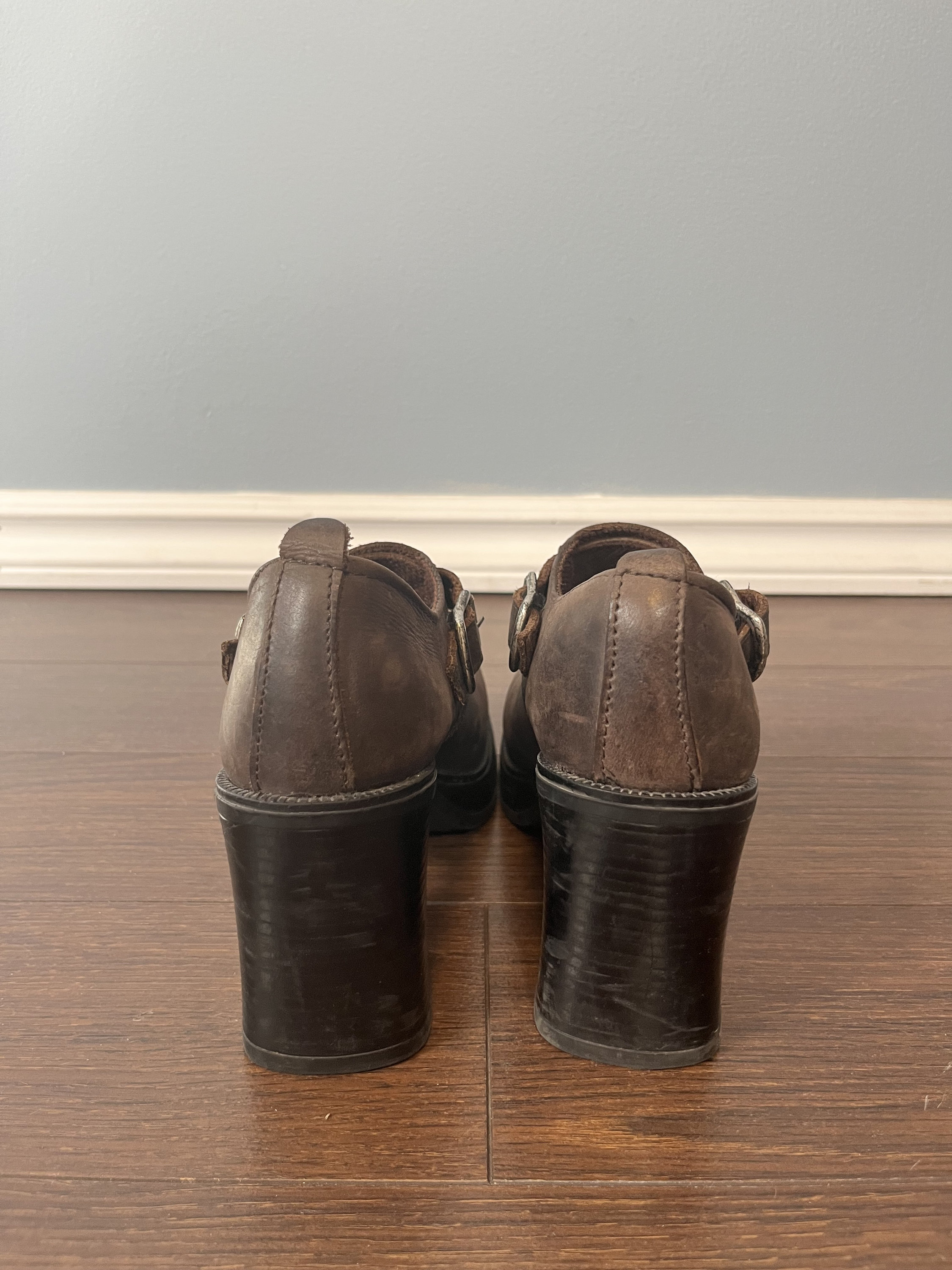 Vintage 90s Chunky Heels 1990s Brown Leather Buckle Shoes - Etsy