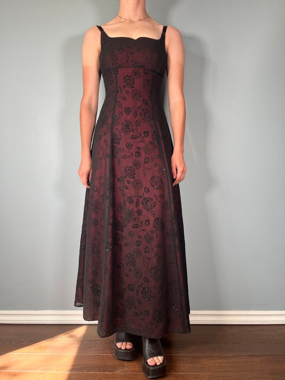 Vintage 90s Black Prom Dress, 1990s Back Pink Sparkly… - Gem