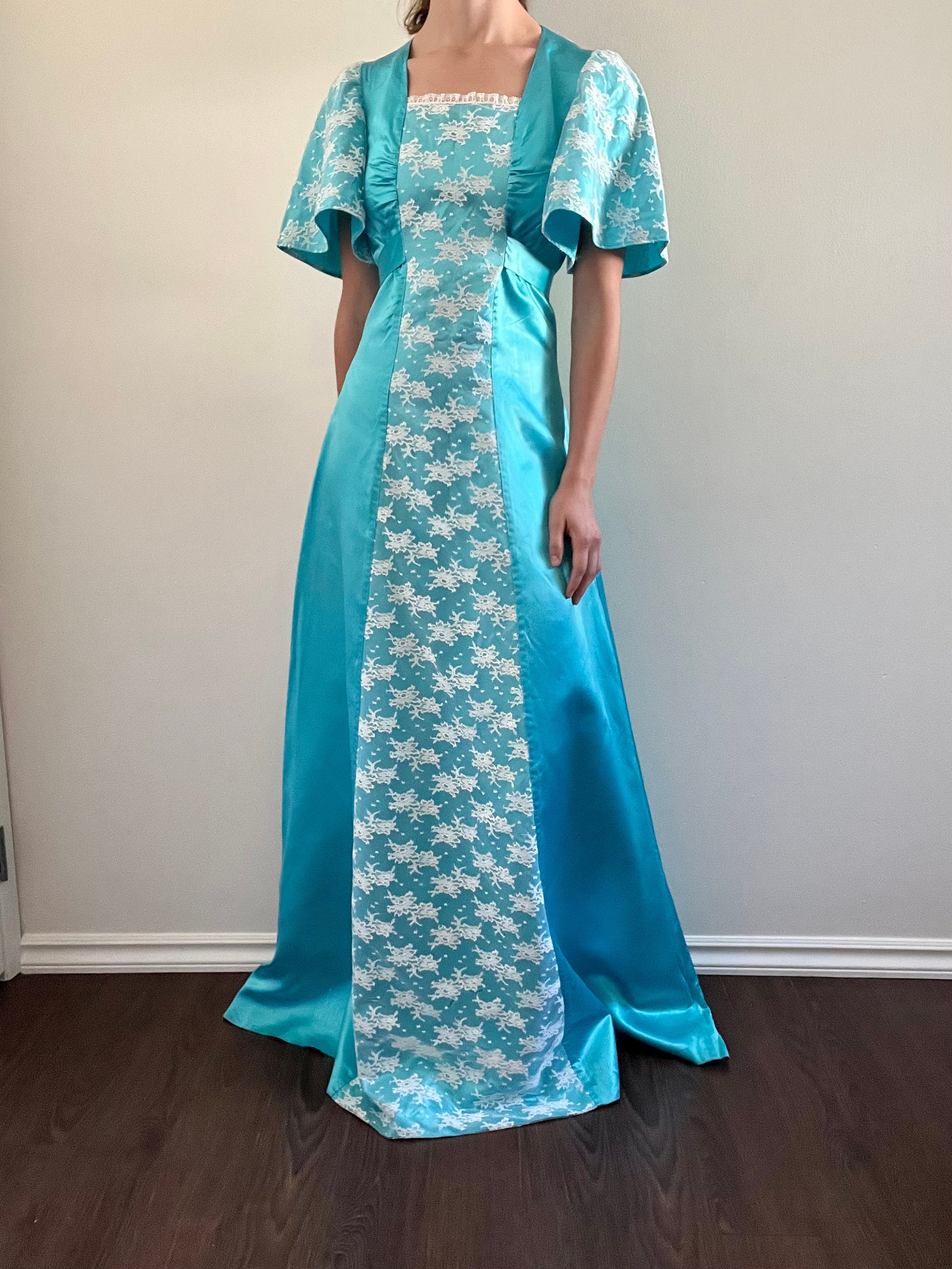 Vintage 70s Blue Dress, 1970s Lace Maxi Dress - Etsy