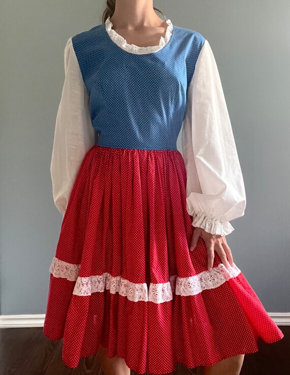 Vintage 70s Prairie Dress, 1970s Red White And Blue P… - Gem