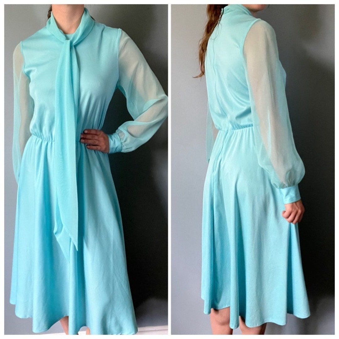 Vintage 70s Blue Dress, 1970s Midi Dress - Etsy