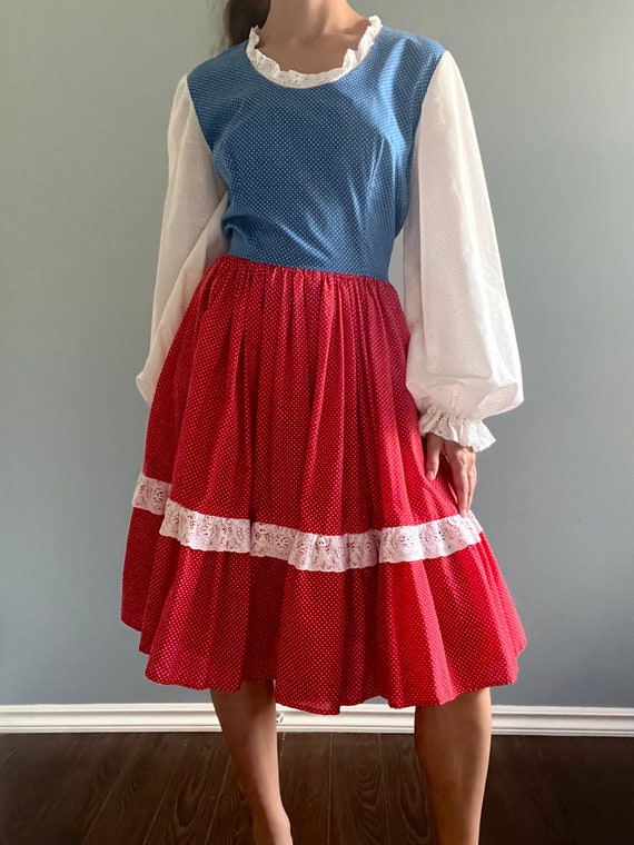 Vintage 70s Prairie Dress, 1970s Red White And Blue P… - Gem