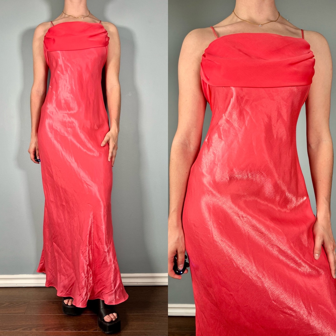 Vintage 90s Prom Dress, 1990s Pink Fairy Iridescent Cowl Prom Dress - Etsy