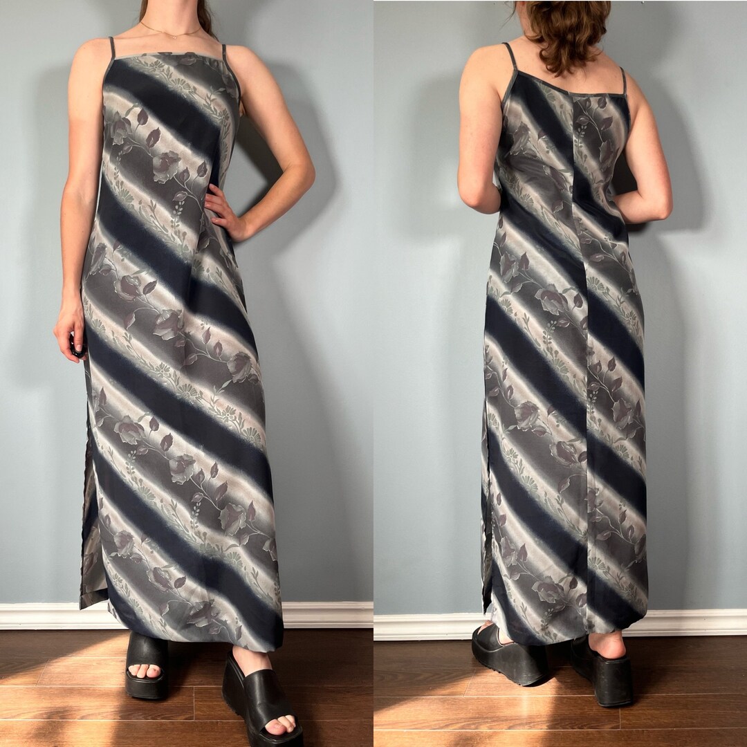 Vintage 90s Floral Dress, 1990s Grey Floral Slip Summer Maxi Whimsigoth ...