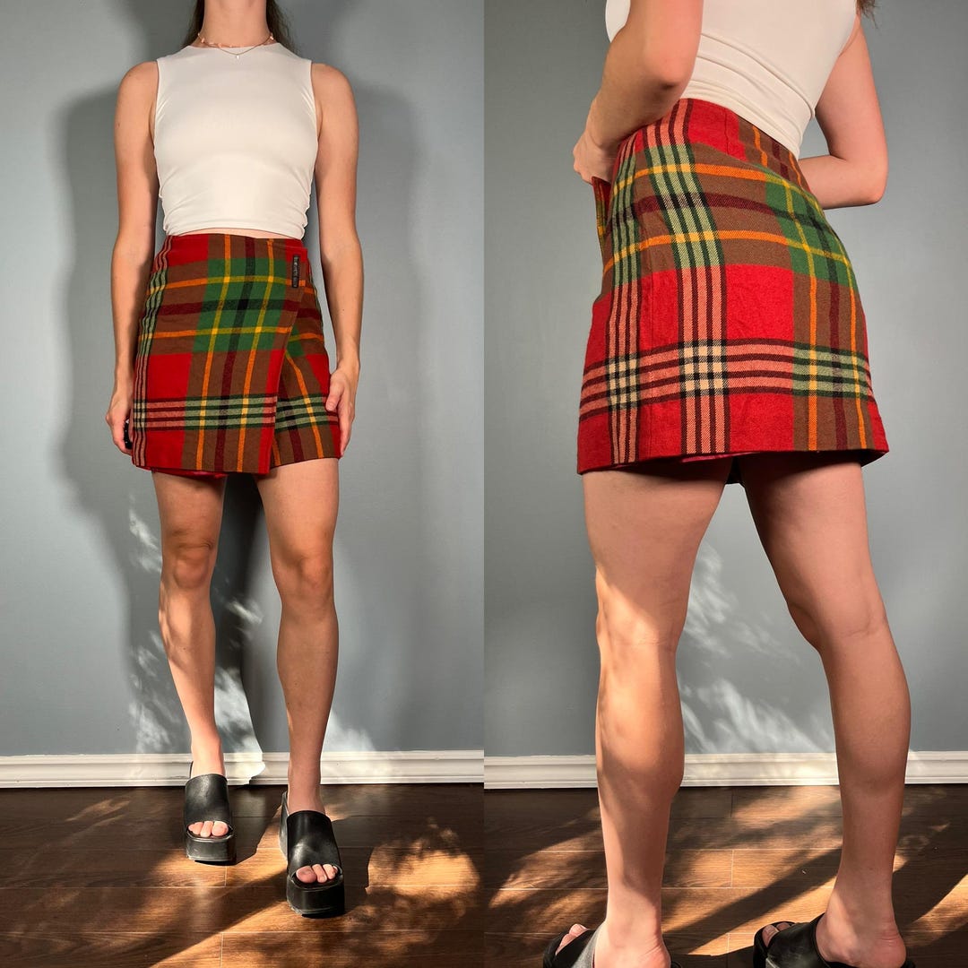 Vintage 90s Plaid Skirt, 1990s Red Green Brown Wool Preppy School Ralph ...