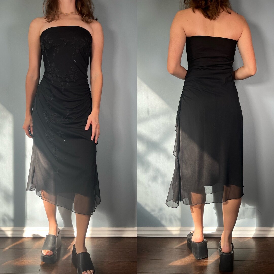 Vintage 90s Black Dress 1990s Strapless Formal Midi Dress - Etsy UK