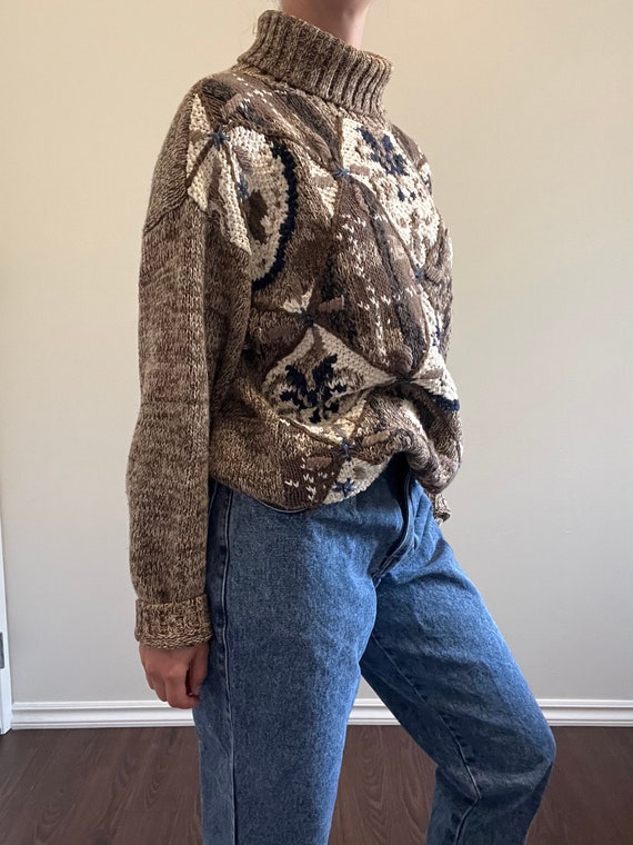 Vintage 90s Turtleneck, 1990s Brown Chunky Knit Sweat… - Gem