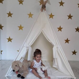 White Cotton Tipi Tent for Kids, Large Play Tent for Indoor/outdoor Use ...