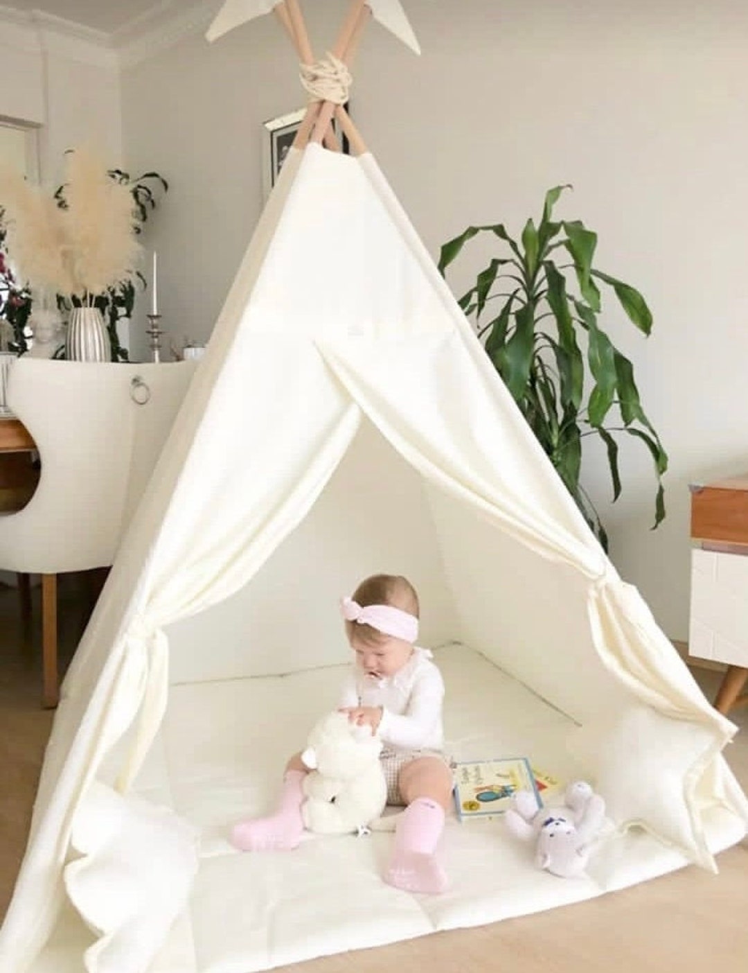 White Cotton Tipi Tent for Kids, Large Play Tent for Indoor/outdoor Use ...