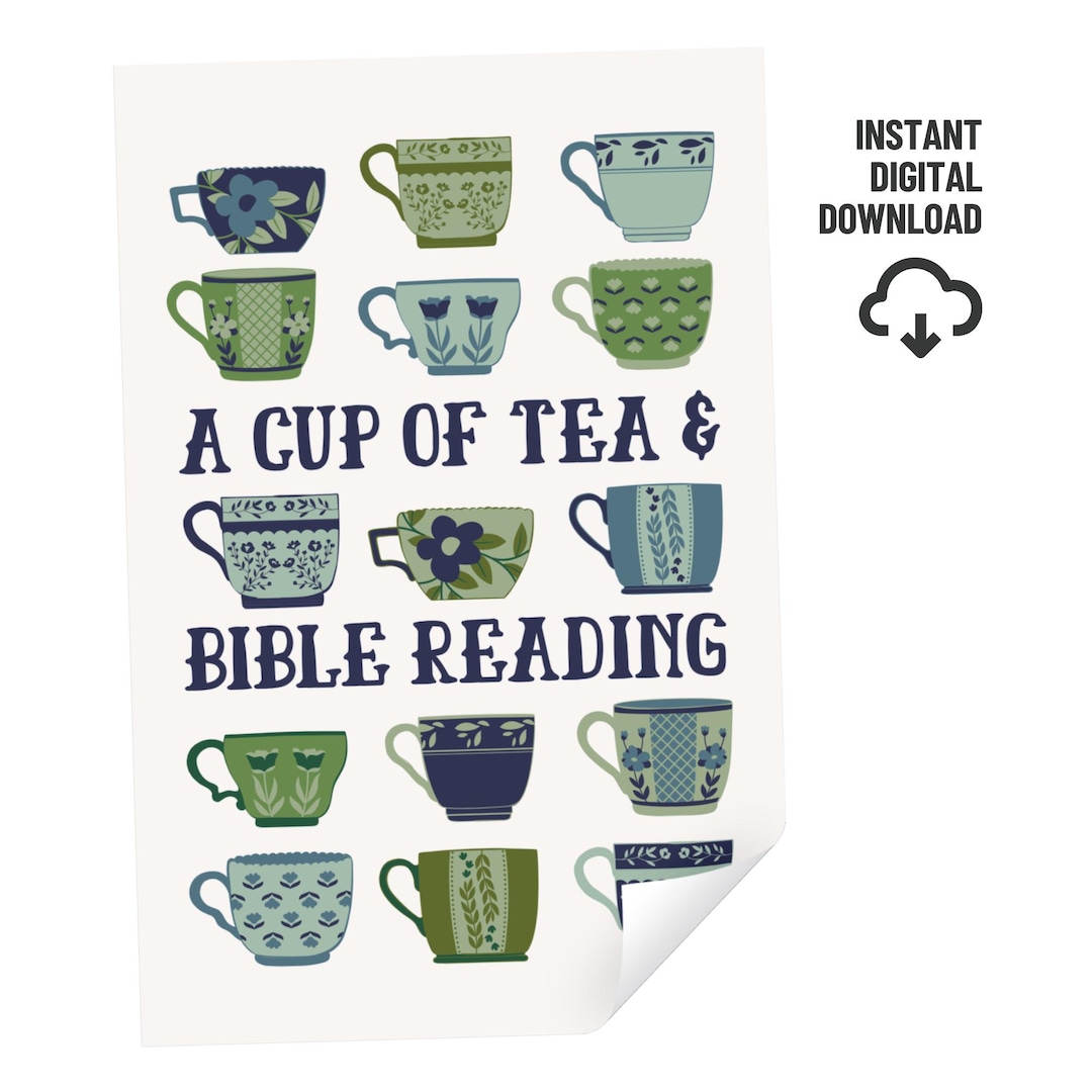 TEA & BIBLE READING •>> Cups Tea >> Blue, Teal, Navy, Green >> Digital ...