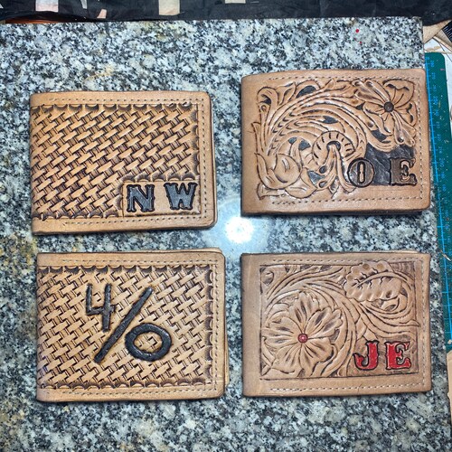 Hand Tooled Rose Pattern Leather Wallet - Etsy