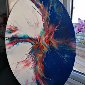 Oval - Original Acrylic Pour Painting, Fluid Abstract Art on an Oval ...