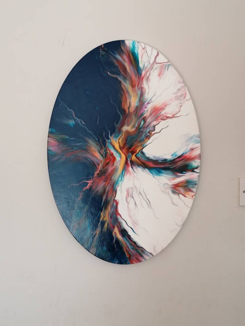 Oval - Original Acrylic Pour Painting, Fluid Abstract Art on an Oval ...