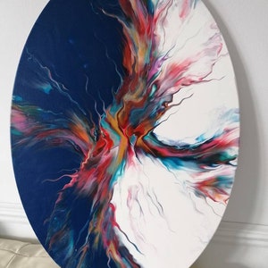 Oval - Original Acrylic Pour Painting, Fluid Abstract Art on an Oval ...