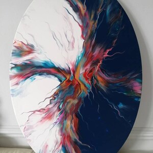 Oval - Original Acrylic Pour Painting, Fluid Abstract Art on an Oval ...