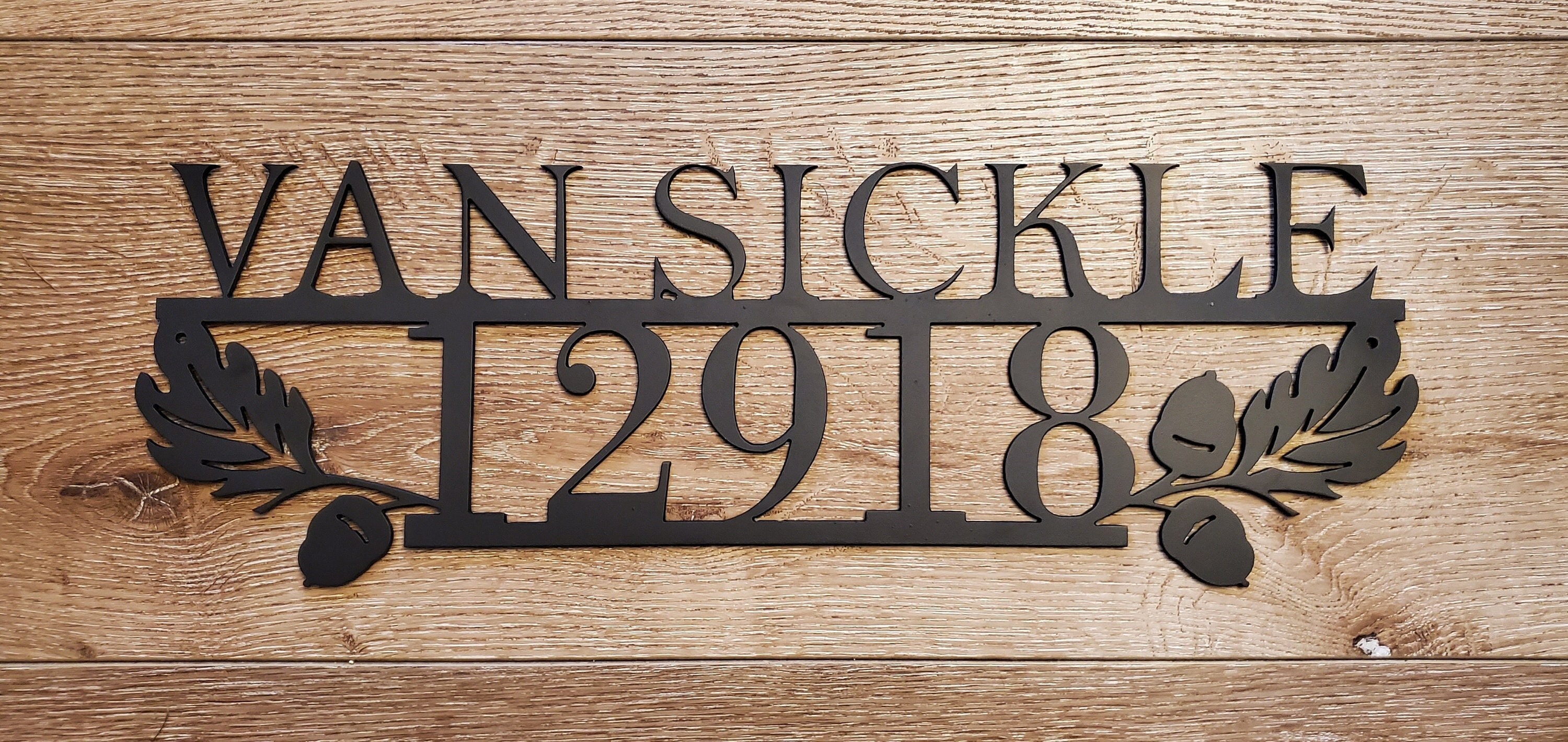 Horizontal Address Sign | Custom Metal Sign | Leaf and Acorn Sign ...