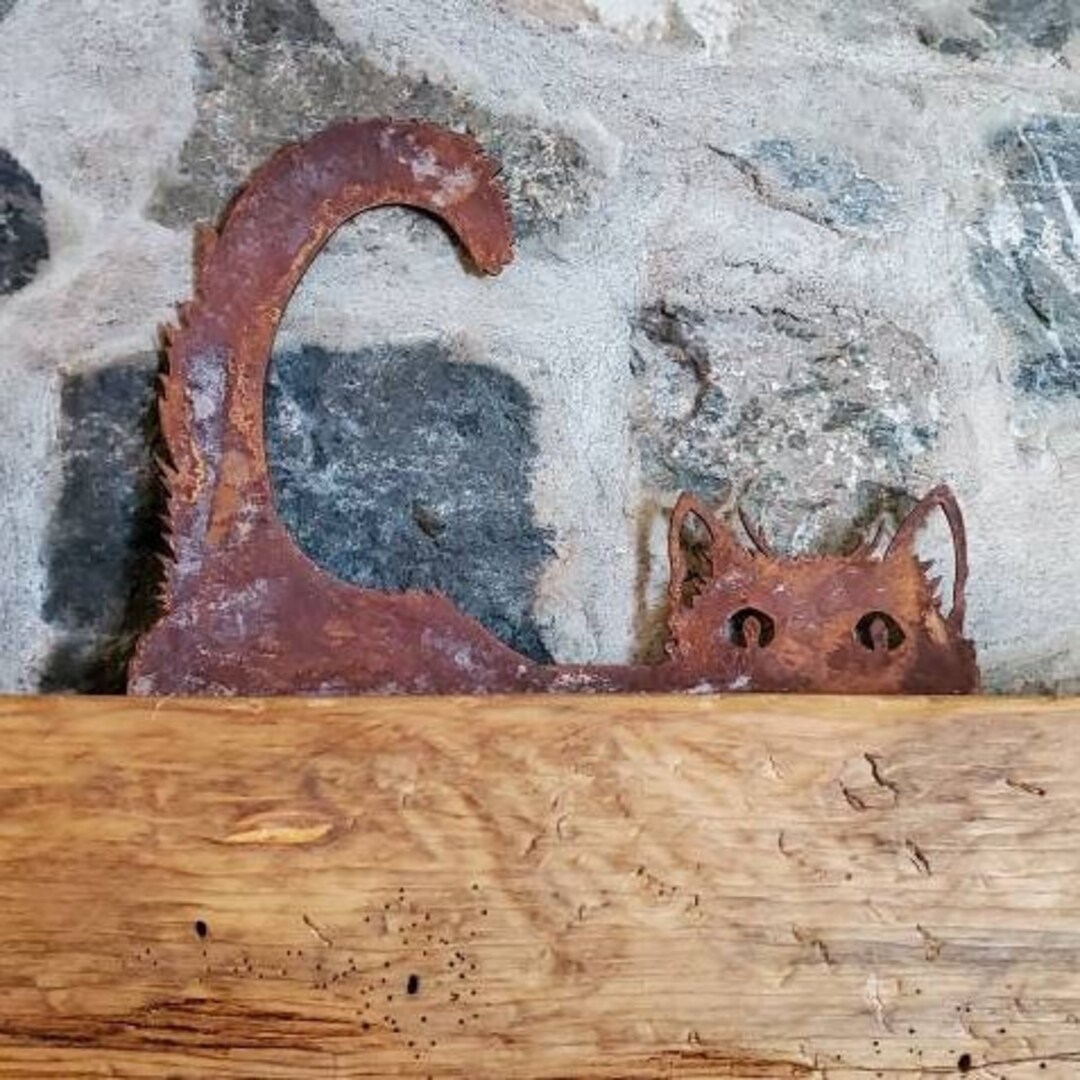 Rusted Cat Yard Art | Peek A Boo Cat | Outdoor Cat | Rusted Decor ...