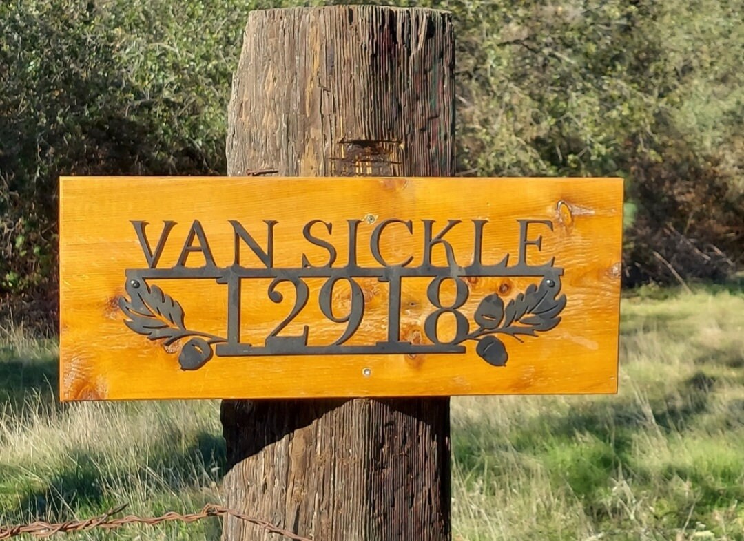 Horizontal Address Sign | Custom Metal Sign | Leaf and Acorn Sign ...