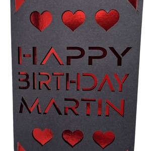 Personalized Happy Birthday Card: Laser Cut Hearts, Metallic Mirror ...