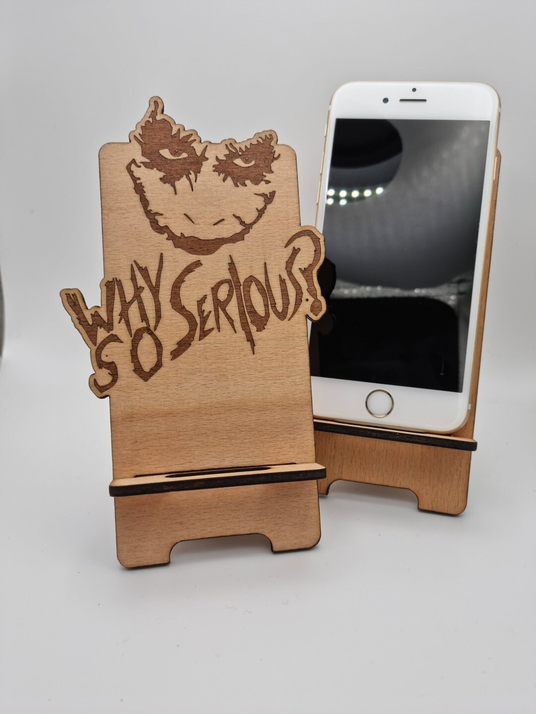 Joker Phone Stand: Laser Engraved Wooden Desk Organizer - Etsy UK