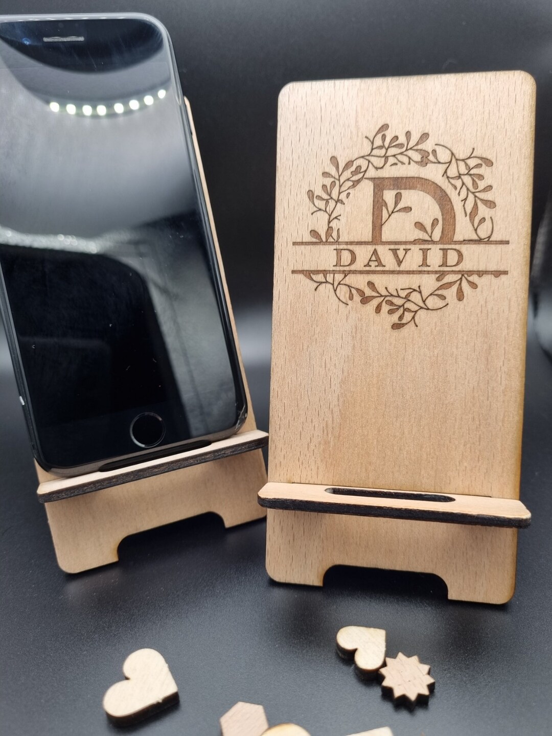 Personalised Wooden Phone Stand Custom Desk Tidy With Name Unique ...