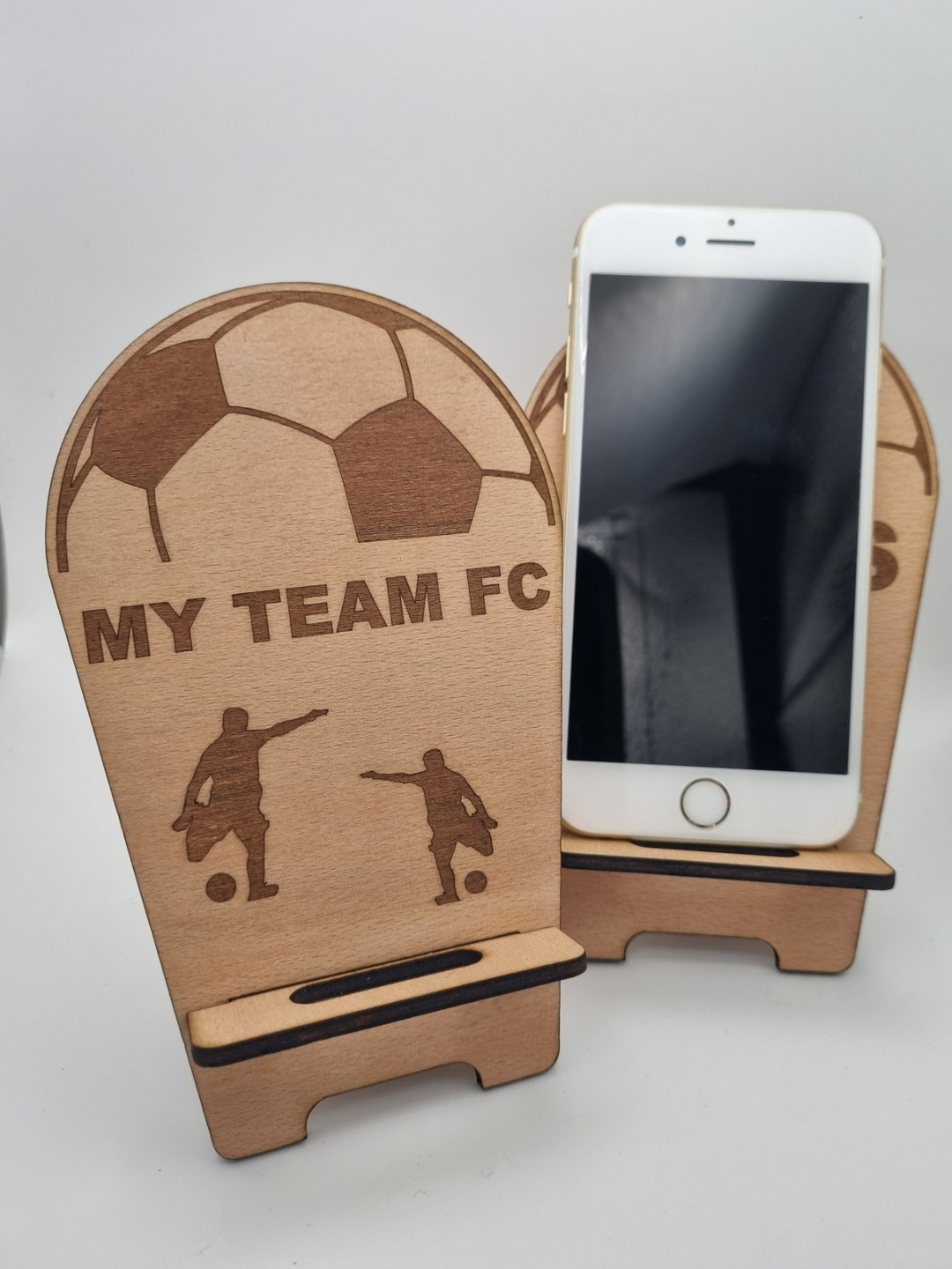 Custom Football Phone Stand | Personalised Wooden Soccer Gift - Etsy UK