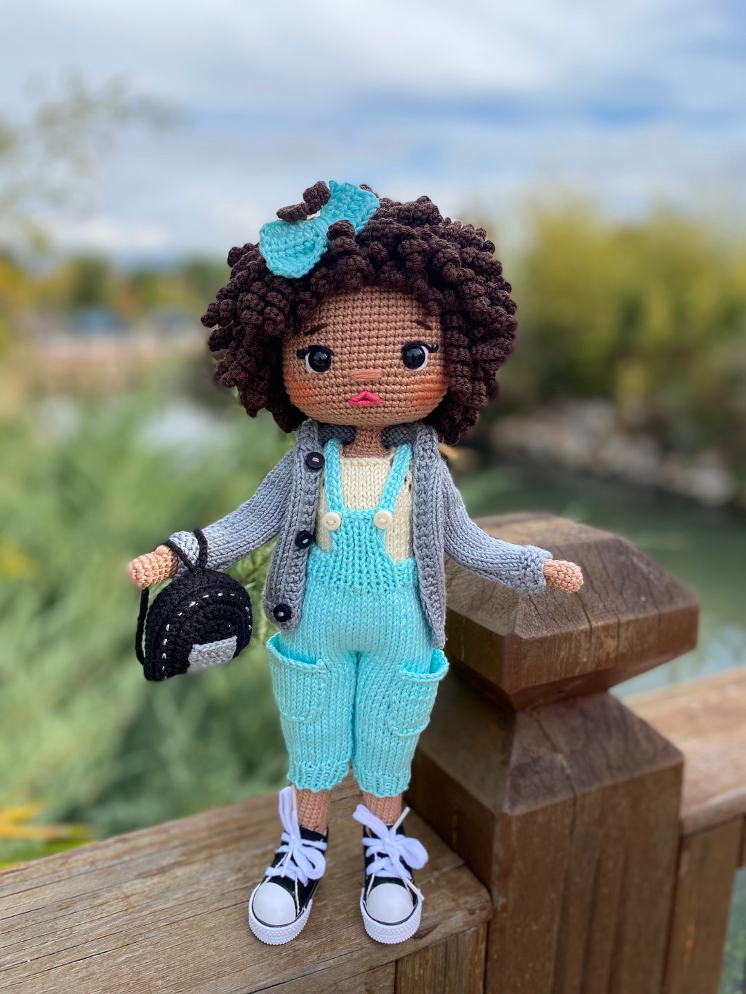 Crochet African&american Doll, Amigurumi Dark Skin Doll, Crochet Doll ...