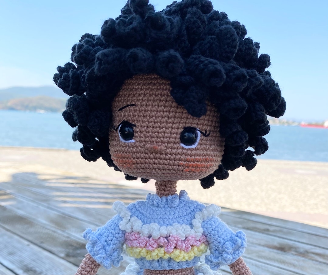 Crochet African & American Doll, Amigurumi Dark Skin Doll, Handmade ...