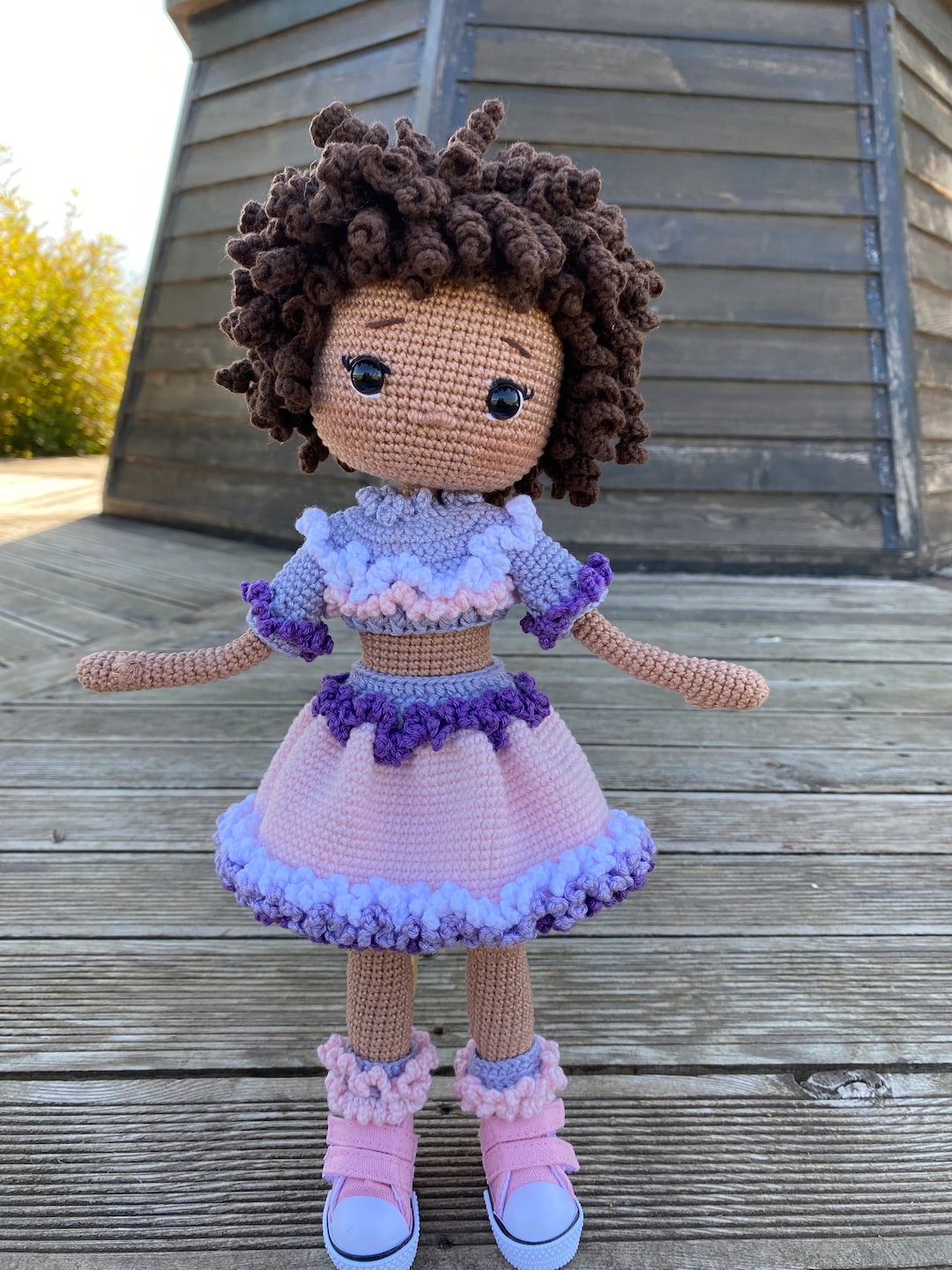 Crochet African&american Doll, Amigurumi Curly Hair Doll, Dark Skin ...