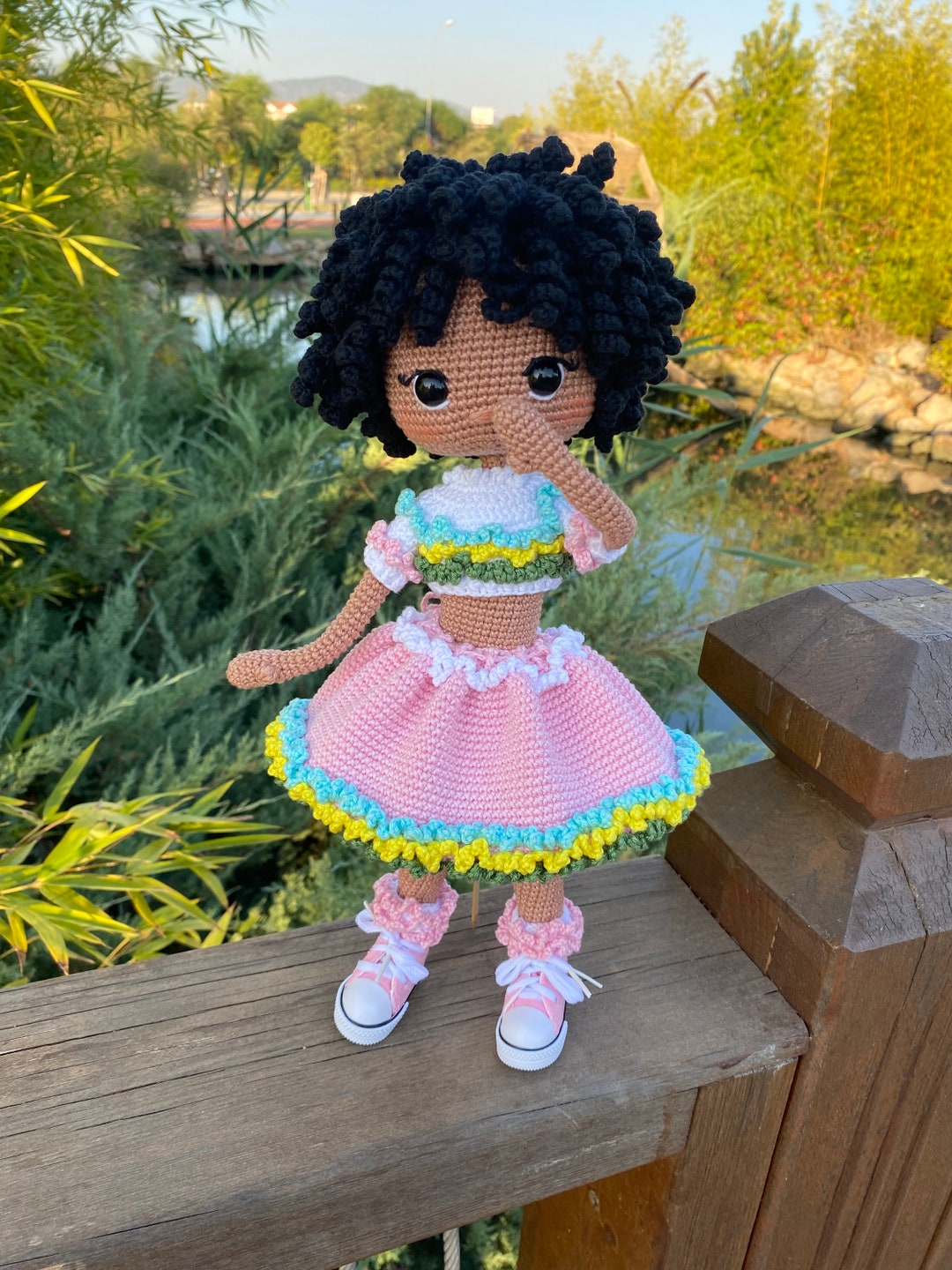 Crochet Black Doll, Amigurumi Dark Skin Doll, Crochet African Amerikan ...