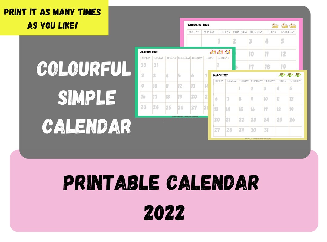 Printable Calendar 2022 - Etsy Australia