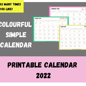 Printable Calendar 2022 - Etsy Australia
