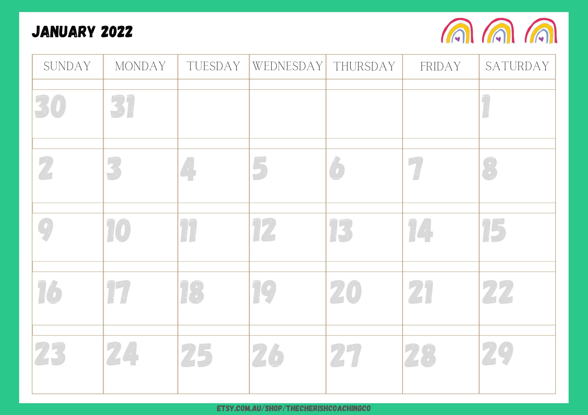 Printable Calendar 2022 - Etsy Australia