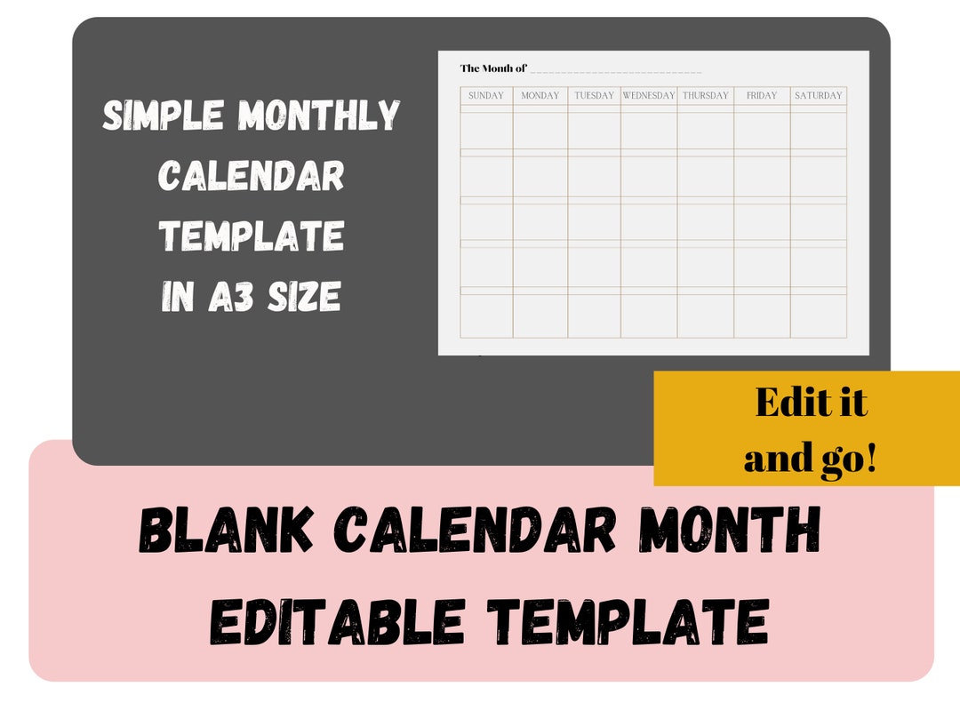 Blank Monthly Calendar Template - Etsy