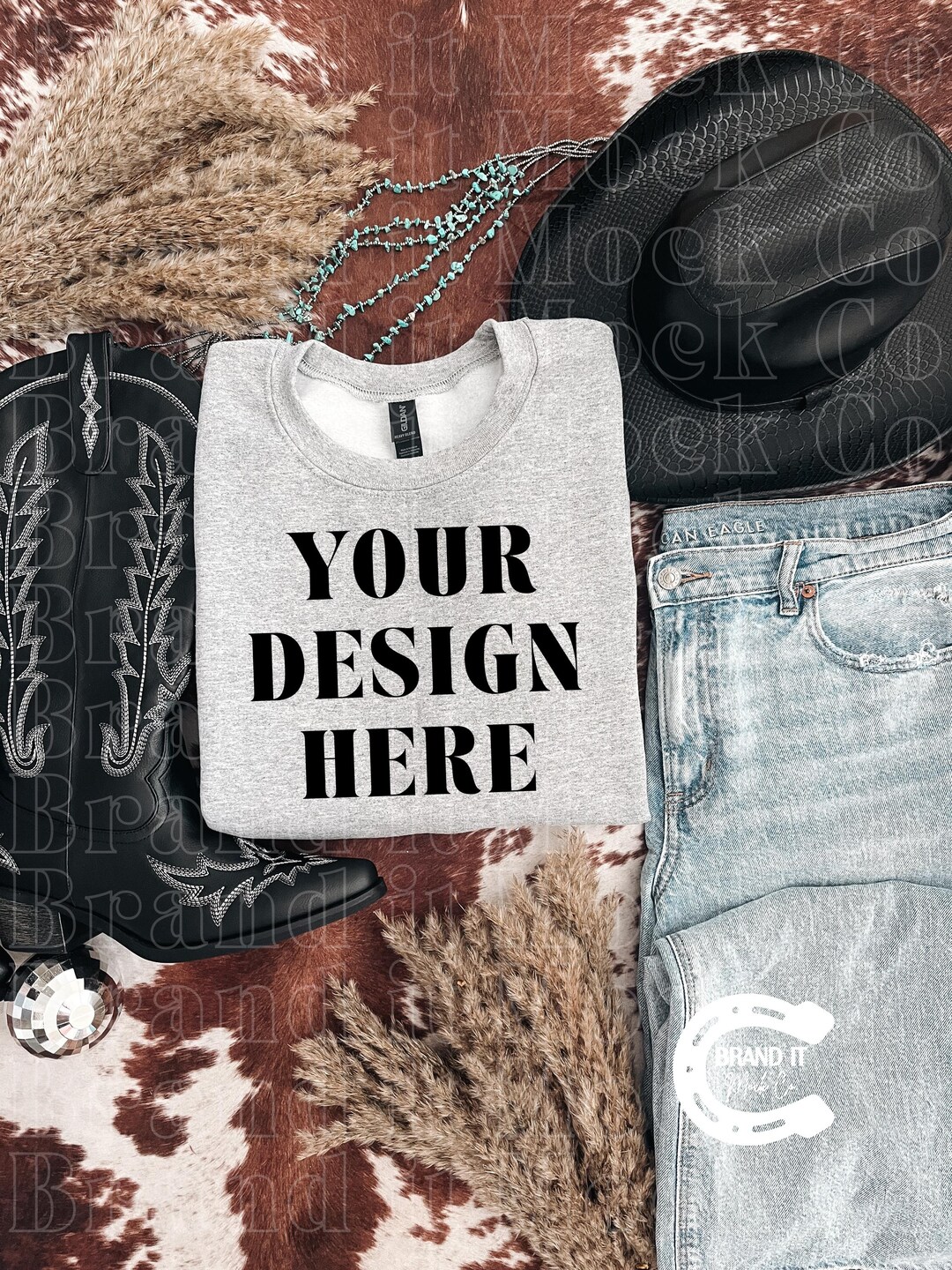 Western Mockups, Gildan Flat Lay Mockup, Trendy Sweater Mockup, Country ...